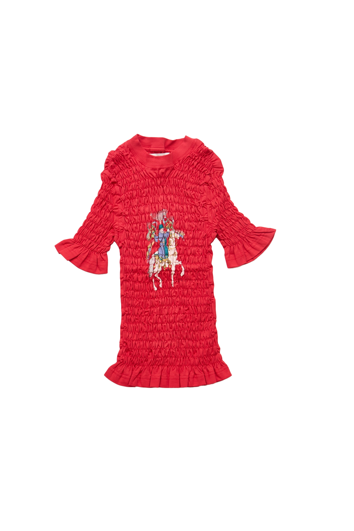 Conner Ives Red Camelot Shirred T-Shirt Red – ESSXNYC